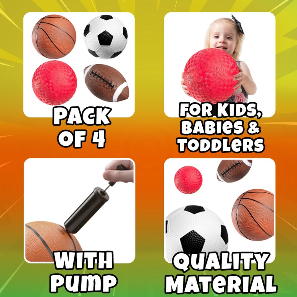 Sports Balls for Kids & Toddlers - (Pack of 4) 5-inch Sports Set ...
