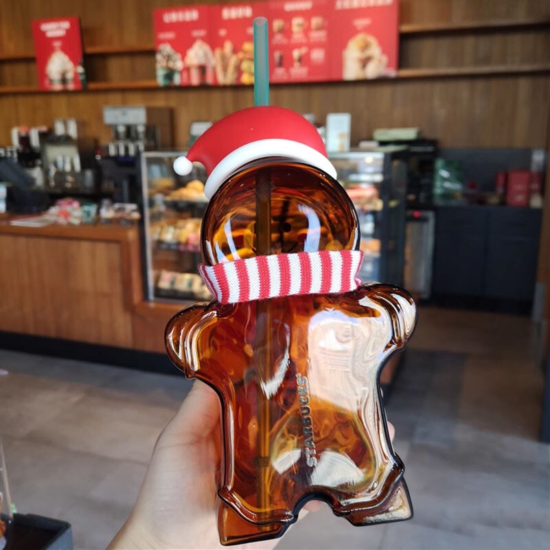 New Starbucks Christmas Gift Gingerbread Man Shaped Glass Straw Cup ...