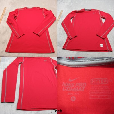 Nike Pro Combat Shirt Mens Medium Red Hyperwarm Dri-FIT Compression Run ...