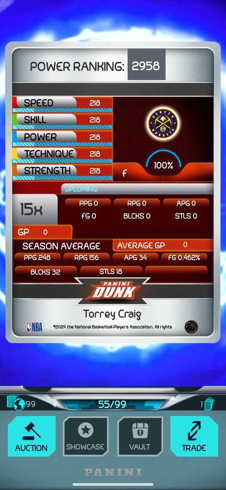 Torrey Craig DIGITAL NBA Dunk App 2019-20 Panini Immaculate Past ...