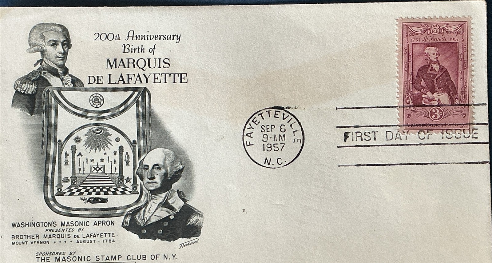 Masonic Stamp Club FW 1097 Marquis de Lafayette Fayetteville NC Mt ...