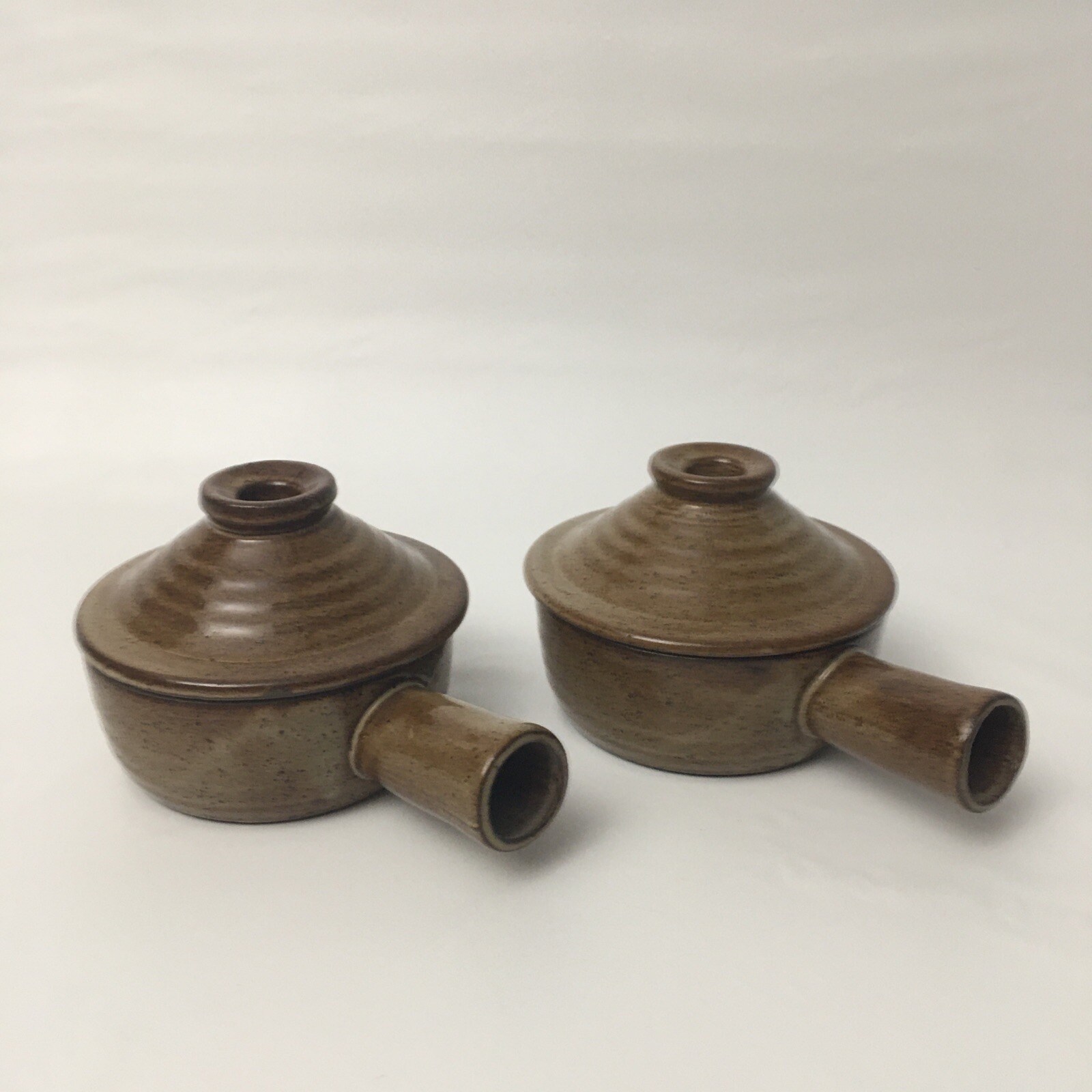 A Pair Of Vintage Brown Ceramic Soup Pots with One Handle & Vented ...