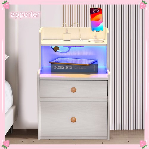 2x/Set RGB LED Nightstand with Charging Station Side End Tables Night ...