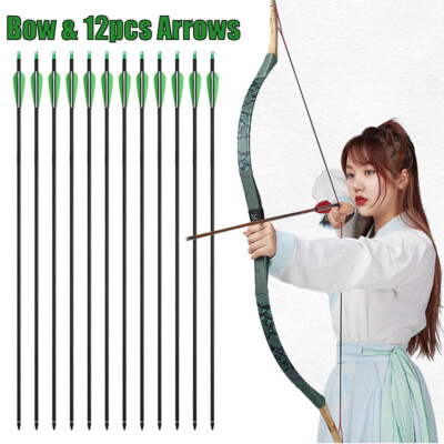 Archery Traditional Recurve Bow Mongolian Horse Bow +12pcs Arrows ...
