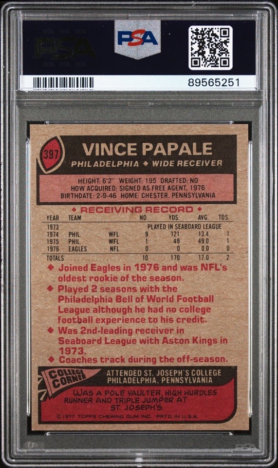 1977 Topps #397 Vince Papale RC PSA 7 | eBay