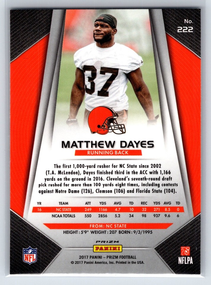 2017 Prizm Matthew Dayes Rookie Silver #222 Browns | eBay