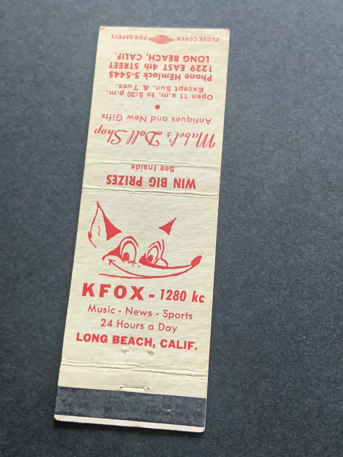 Vintage California Matchbook: “KFOX Radio 1280” Long Beach, CA | eBay