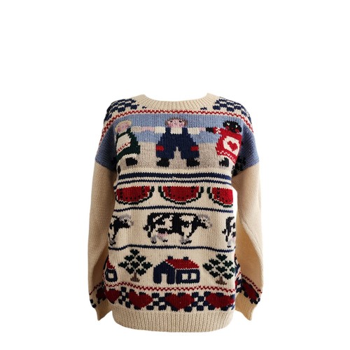 Vtg South Wool Country Primitive Cow Hearts Hand Knit Sweater Cottage ...