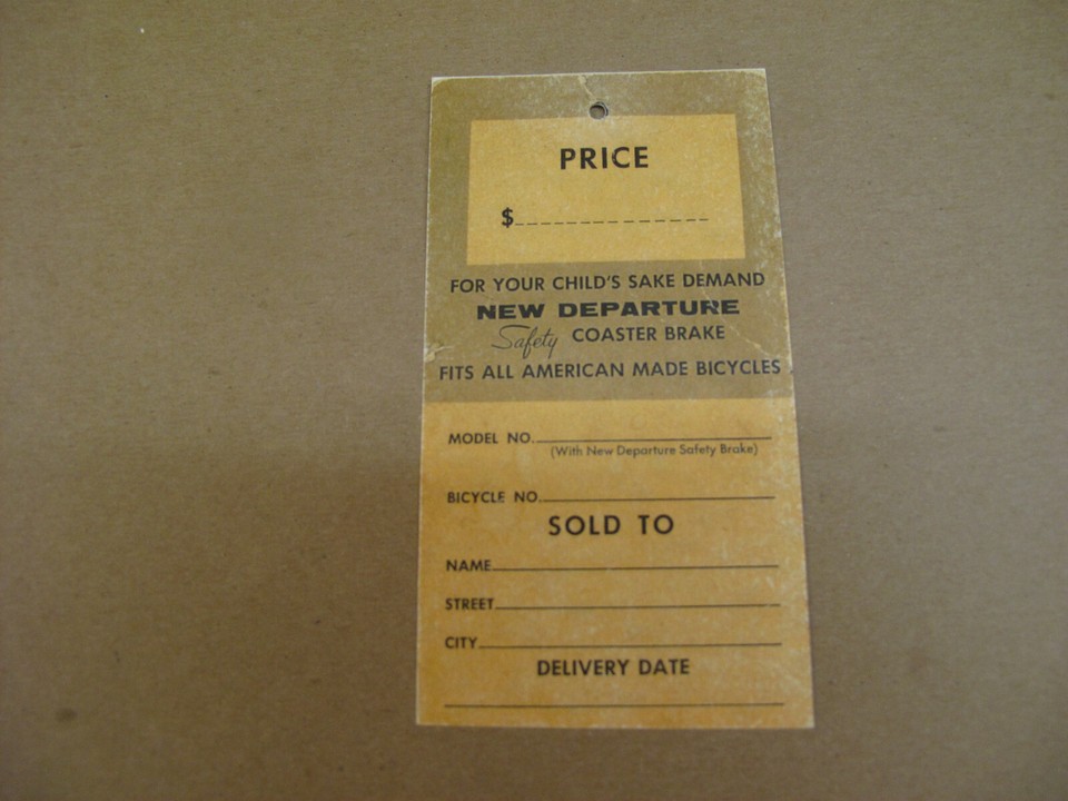 NEW DEPARTURE BIKE REPRINT TAGE AND SALE PRICE TAG | eBay