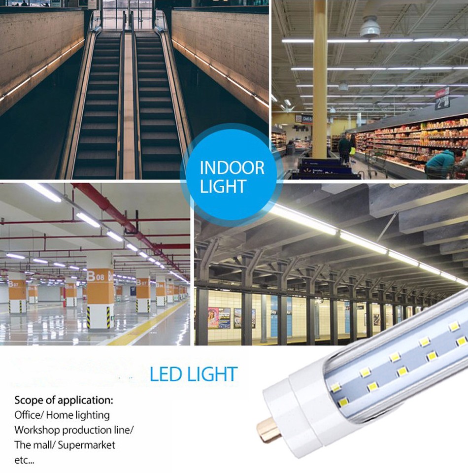 65W 6000K Double Row 8FT LED Tube Light FA8 Base Single Pin LED Bulb ...