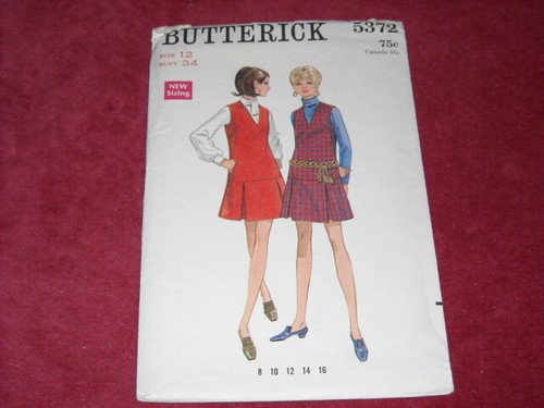 💐1969 BUTTERICK #5372 - LADIES "V" NECKLINE MINI LENGTH JUMPER PATTERN ...