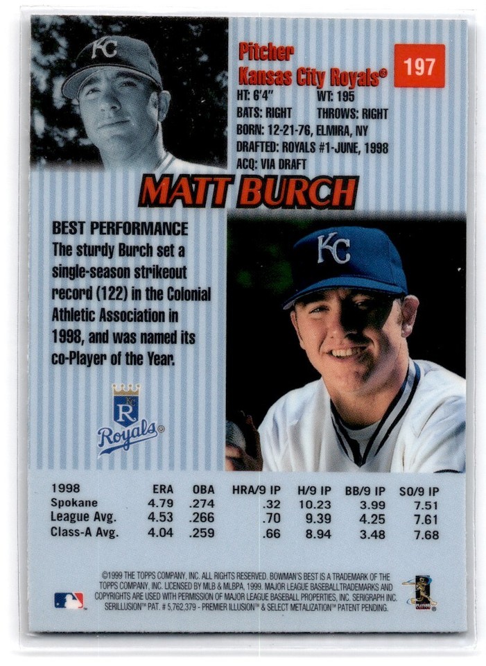 1999 Bowman's Best Matt Burch RC Kansas City Royals #197 | eBay