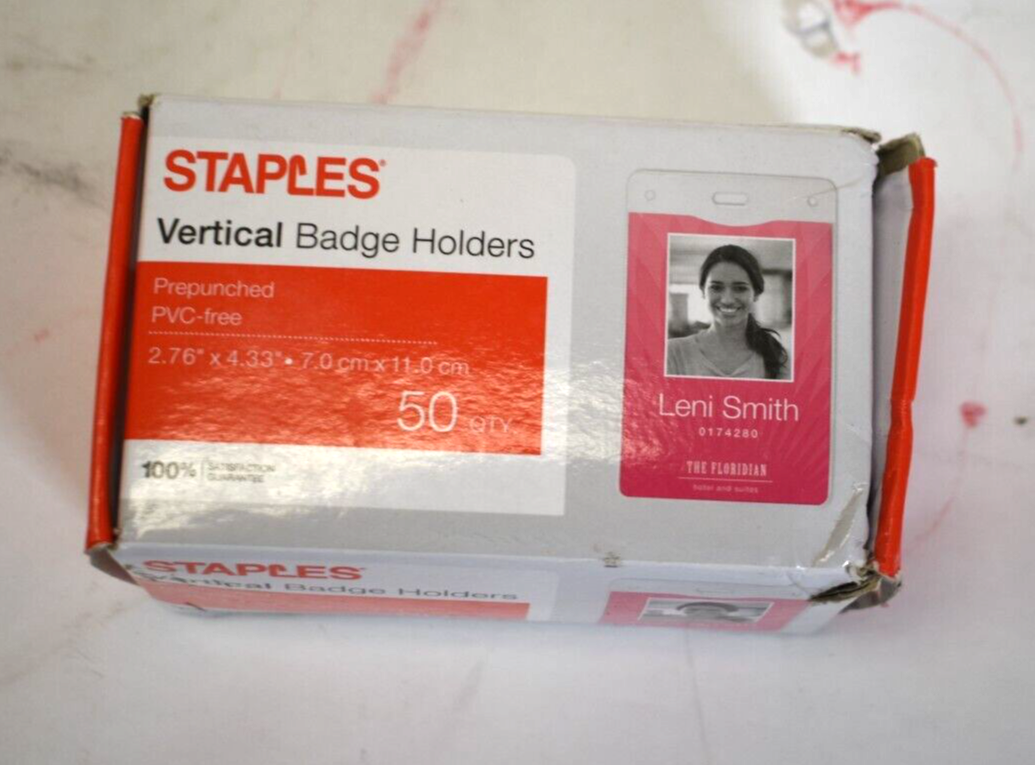 Staples 37868 Vertical ID Badge Holders 50 Pack 2.76" x 4.33 ...