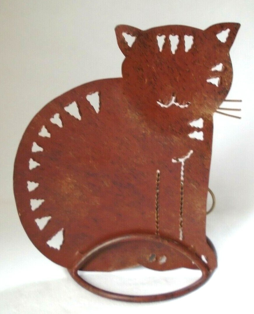 Kitty Cat & Mouse Gold Whiskers Welded Metal Art Votive Pillar Candle ...