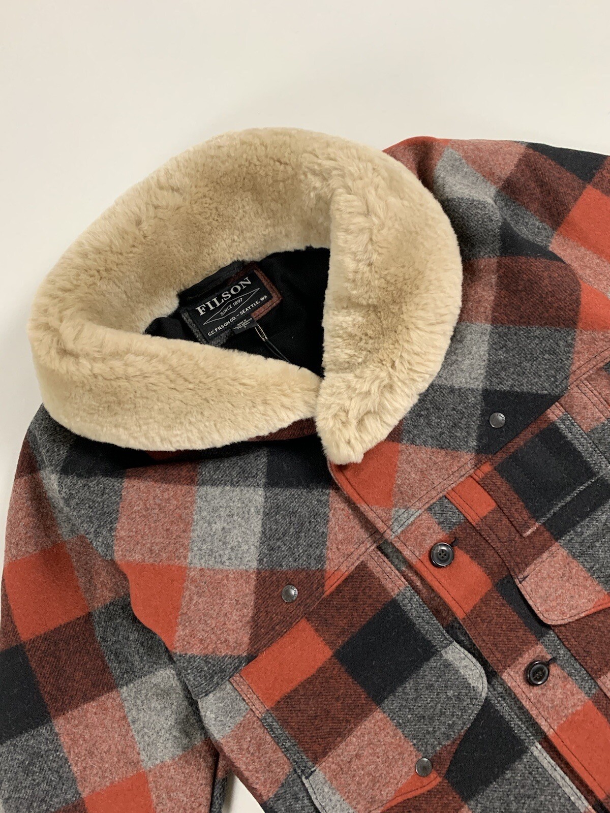 FILSON LINED MACKINAW WOOL PACKER COAT BLACK/CHARCOAL/RUST BUFFALO ...