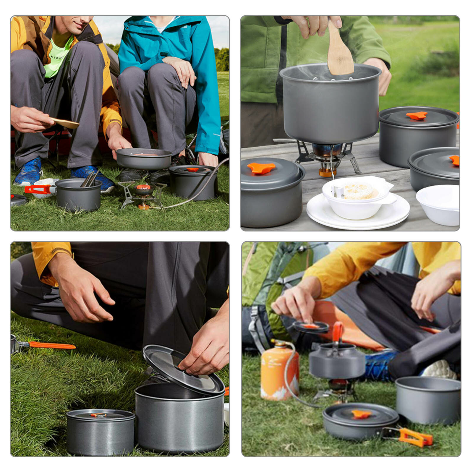10PCS Portable Camping Cooking Cookware Set Anodised Aluminium Pots ...