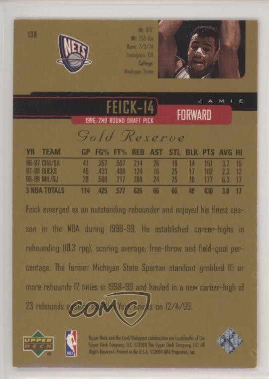 1999-00 Upper Deck Gold Reserve Jamie Feick #138 Rookie RC | eBay