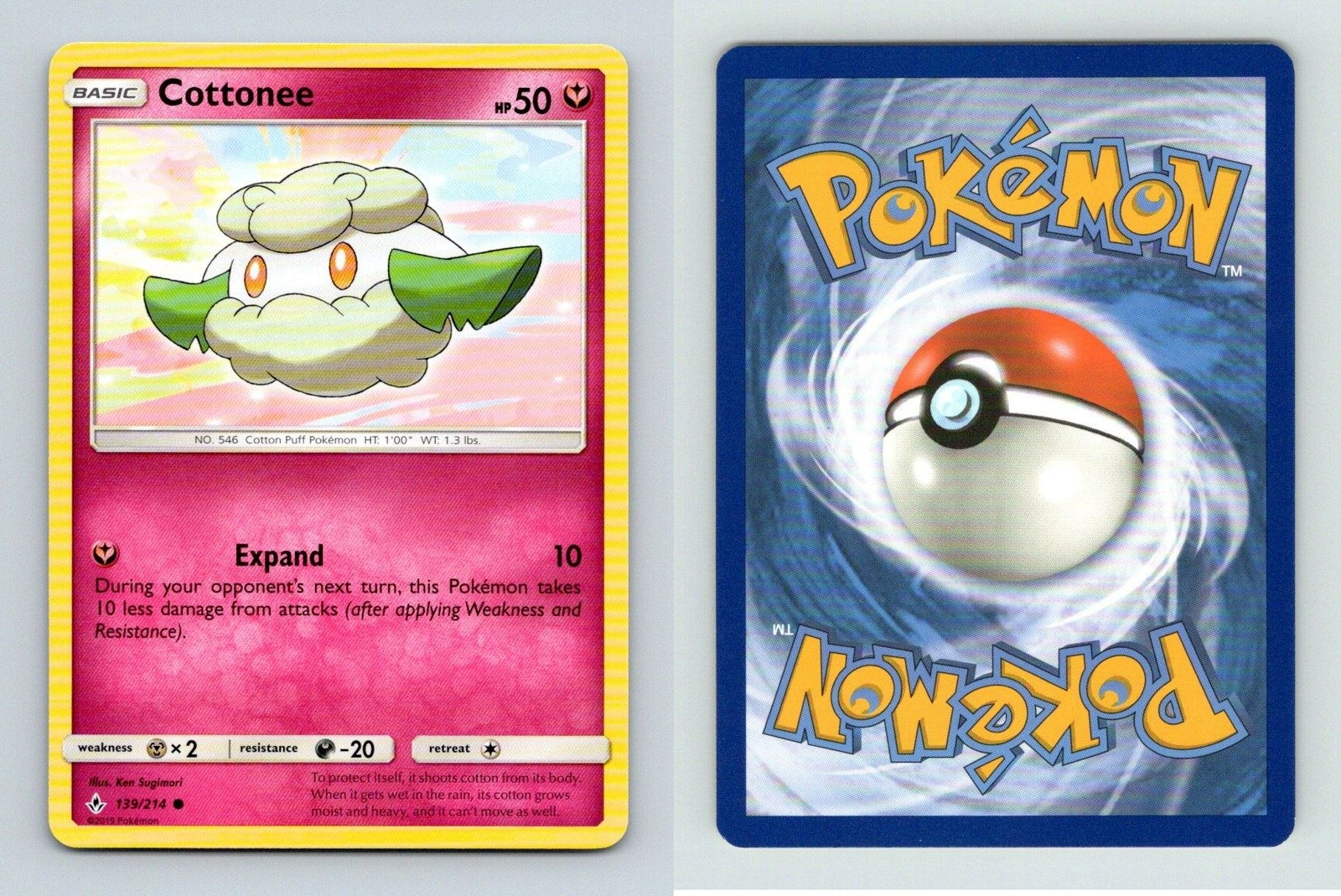 Cottonee #139/214 Sun & Moon Unbroken Bonds Common Pokemon 2019 TCG ...