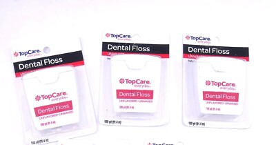 Lot of 3 TOPCARE Unwaxed Unflavored DENTAL FLOSS 100 Yards Each ...