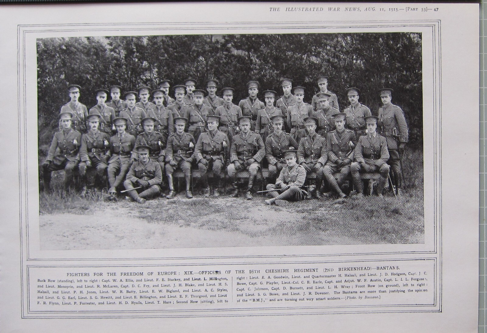 1915 WWI WW1 PRINT OFFICERS OF 16th CHESHIRE REGIMENT 2nd BIRKENHEAD ...