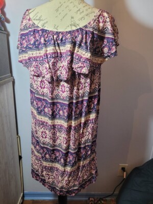 beach lunch lounge dress Size Large Purple Boho Print | eBay