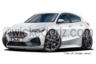 Cartoon Car Art Ford Focus ST MK4 2019+ 8 Colours A3 & A4 size WITH Reg ...