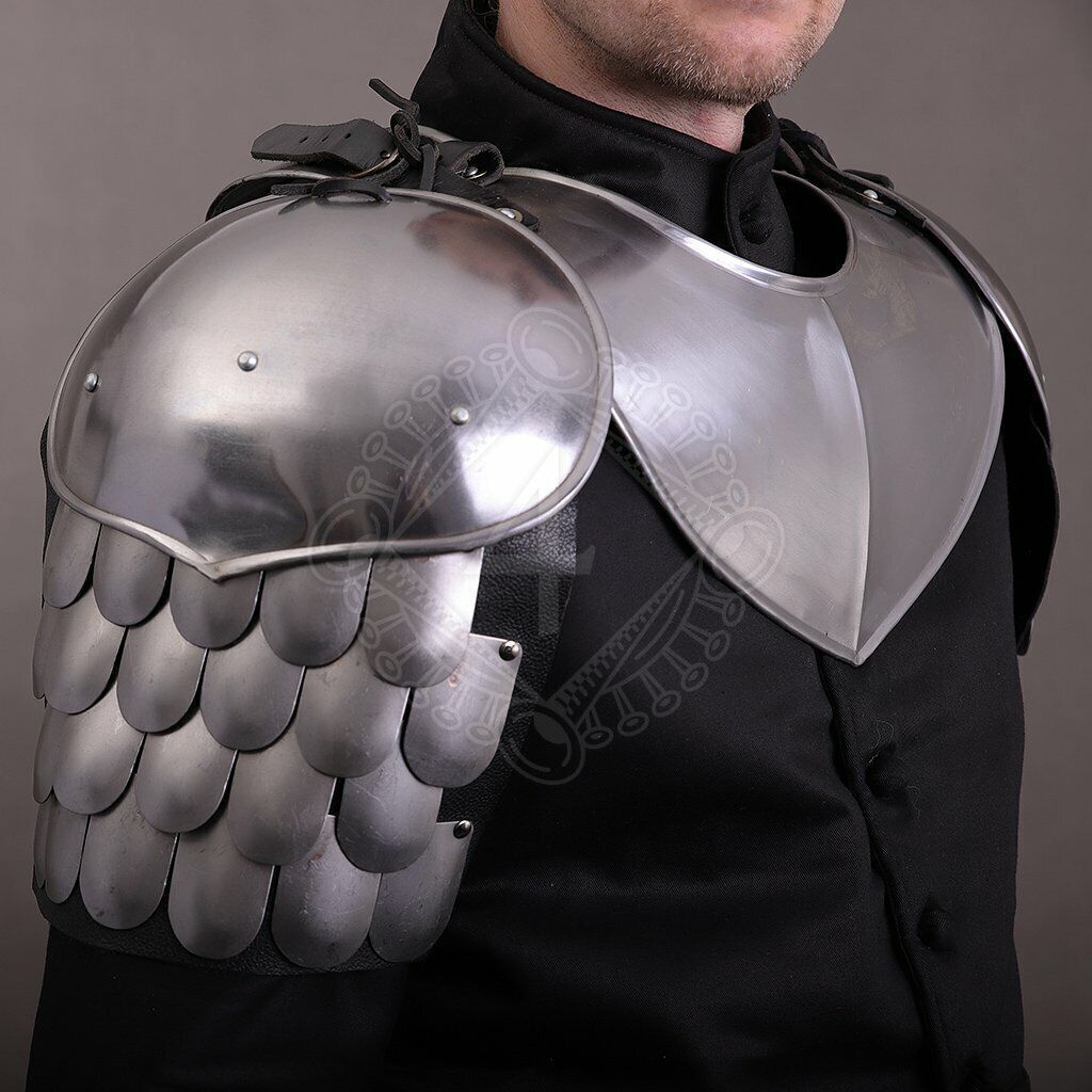 Halloween Medieval Larp Gothic steel Pair Pauldrons W Gorget Scale ...