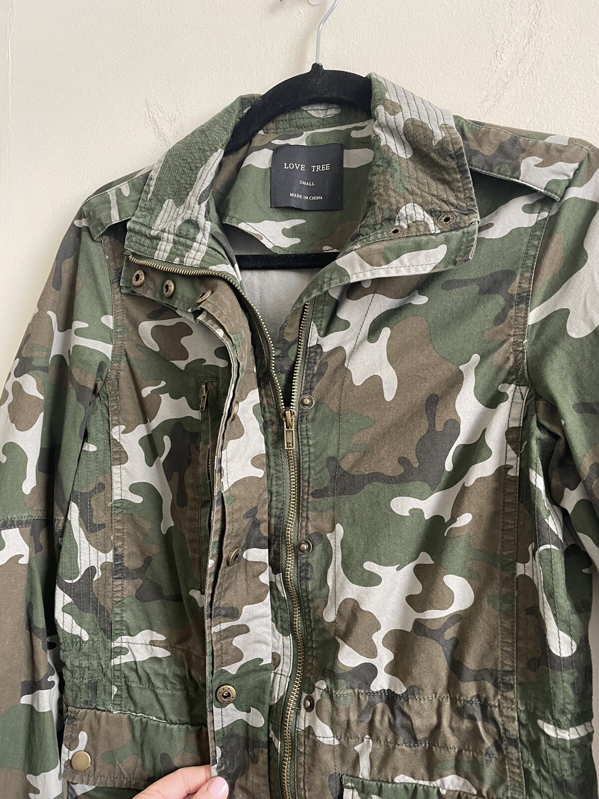Love Tree Camouflage Jacket cinch waist pockets size small | eBay