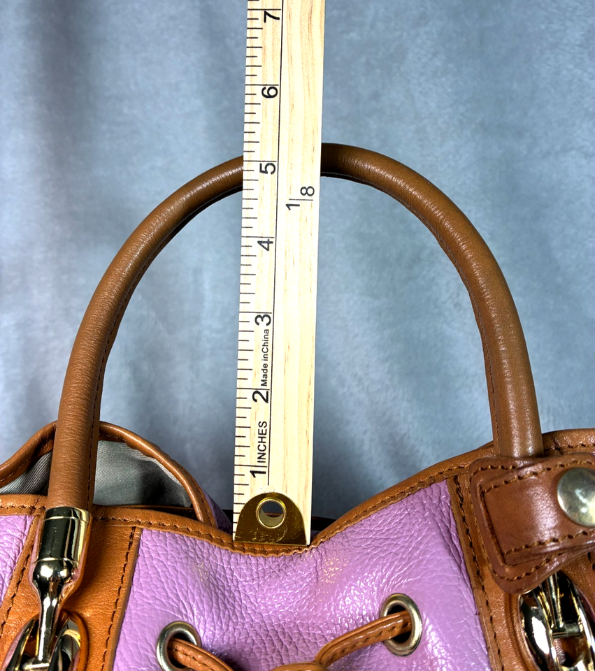 Valentina Genuine Italian Leather Handbag Pink Tan Drawstring Bucket ...