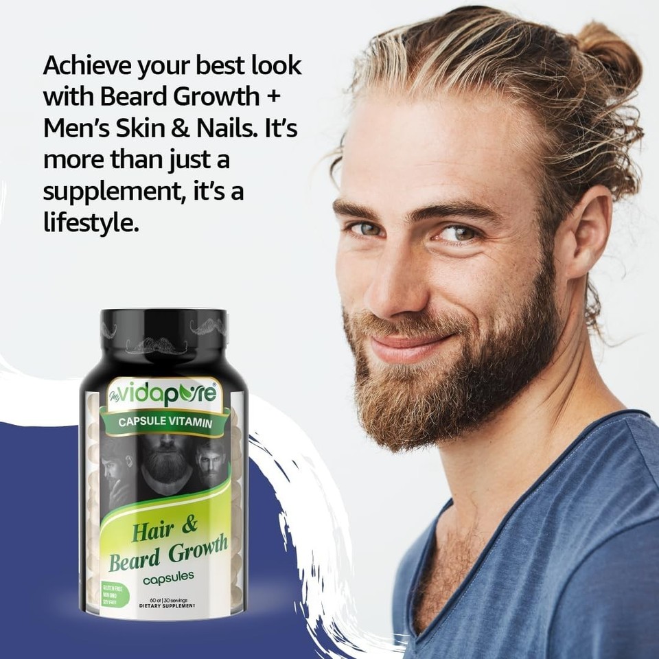 2x Beard Growth Supplement Men – Biotin Collagen Zinc Hair Skin Nails ...