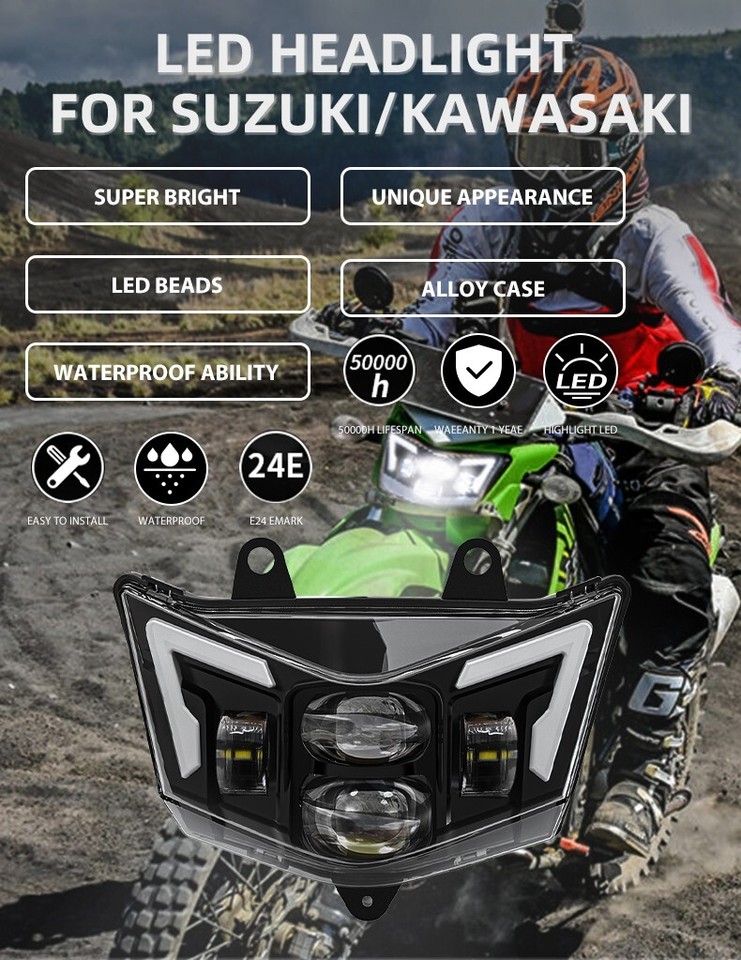 LED Headlight w/Cover For KAWASAKI D-Tracker KLX125 2010-2016 KLX150 ...