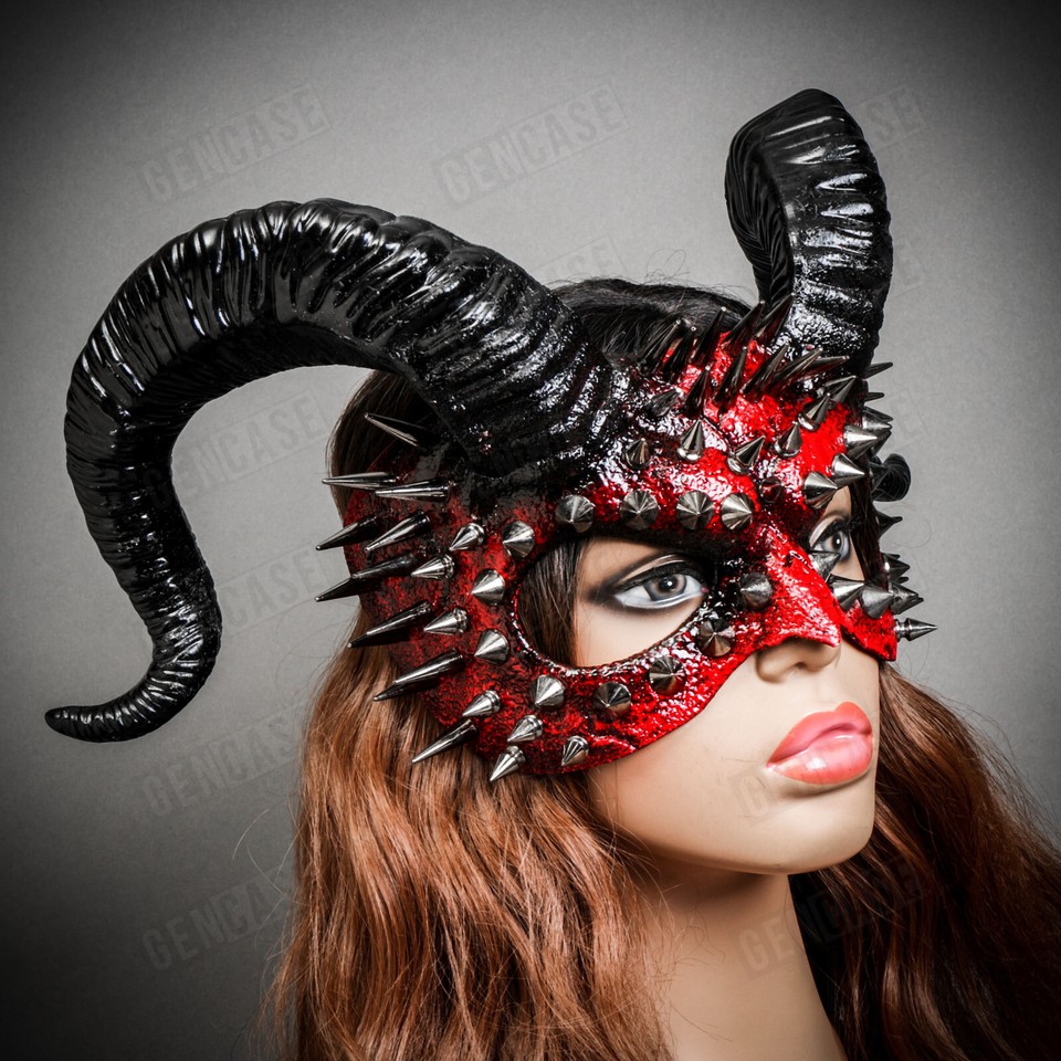 Bloody RED Spikes Demon Horror Ram Horns Costume Halloween Masquerade ...
