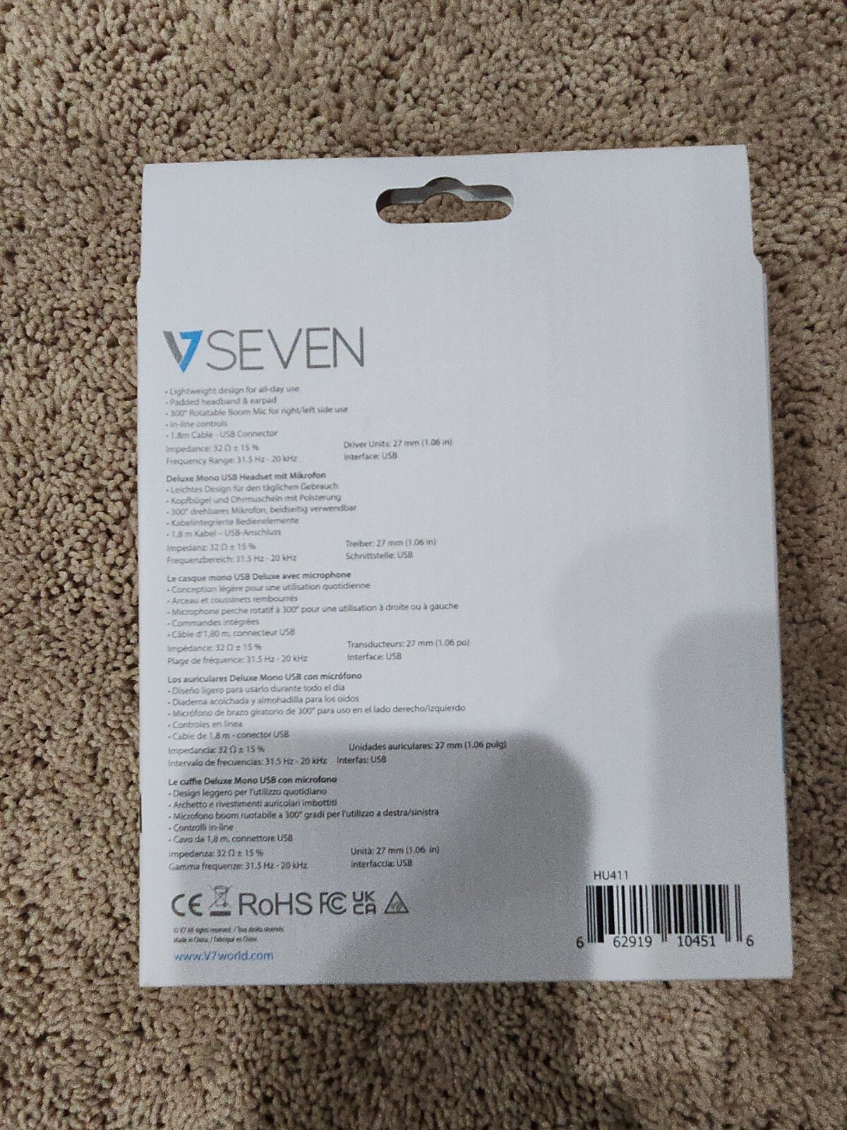 V7 Deluxe USB Mono Headset With Boom Mic HU411 for sale online | eBay