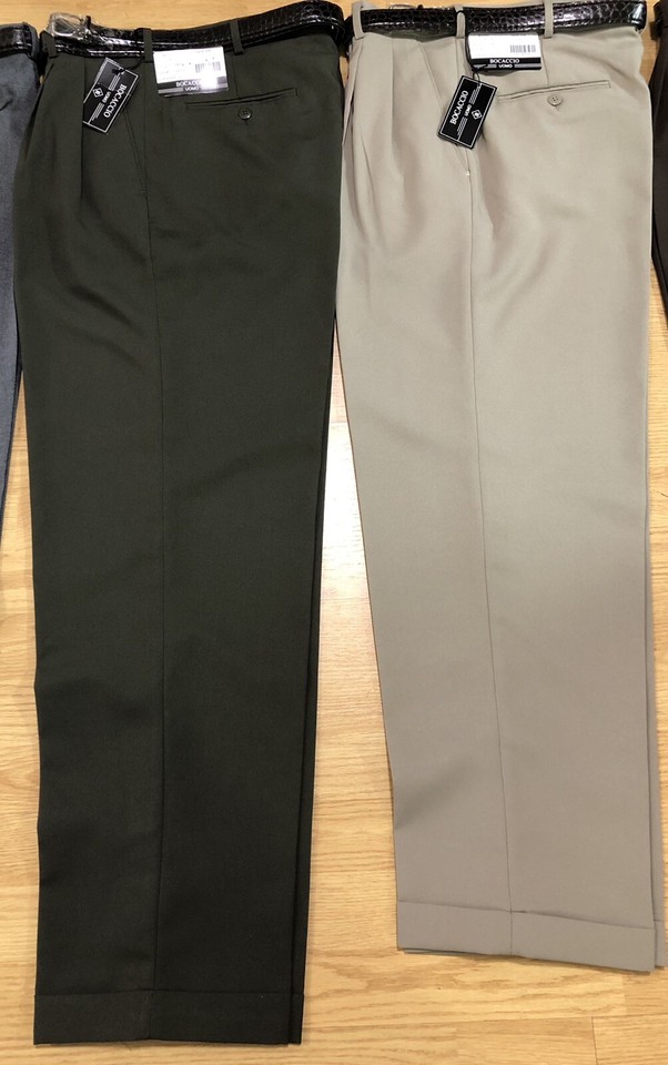 MEN'S PLEATED DRESS SLACKS TROUSERS PANTS BELTED CUFFED BOTTOMS MANY ...