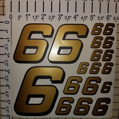 Gold w/ Black / Black #6's Racing Numbers Vinyl Decal Sheet 1/10- 1/12 ...
