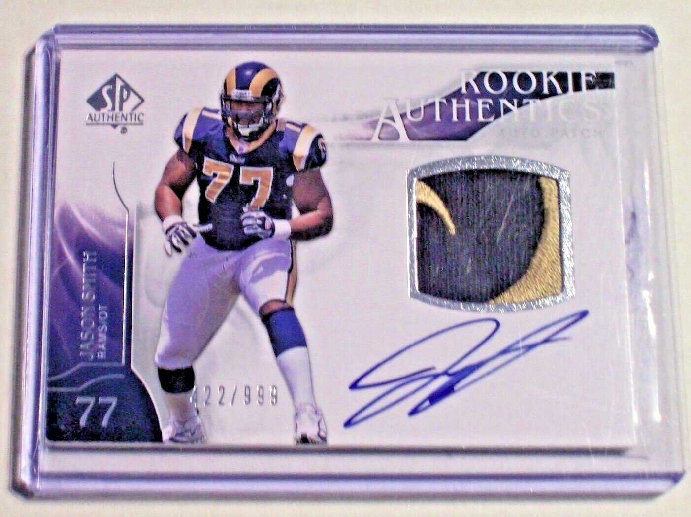 2009 SP Authentic Rookie Jersey Patch Autograph Jason Smith /999 Rams ...
