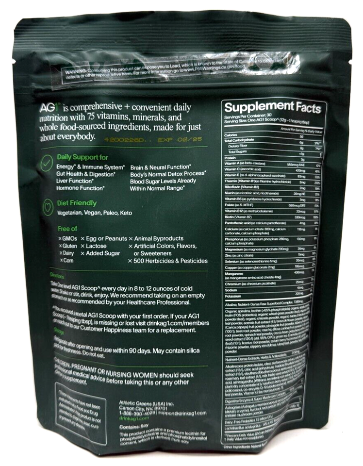 AG1 Athletic Greens Powder Pouch 12.7oz/360g - 30 Day Supply EXP: 2/ ...