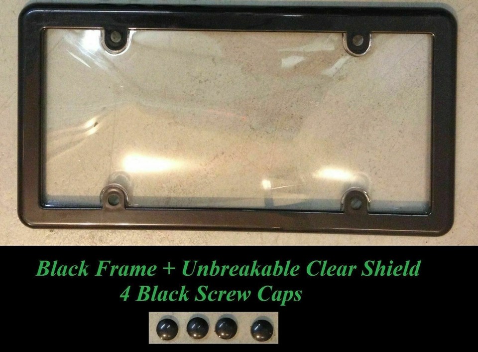 Unbreakable Clear License Plate Tag Shield Cover + Black Frame + 4 ...