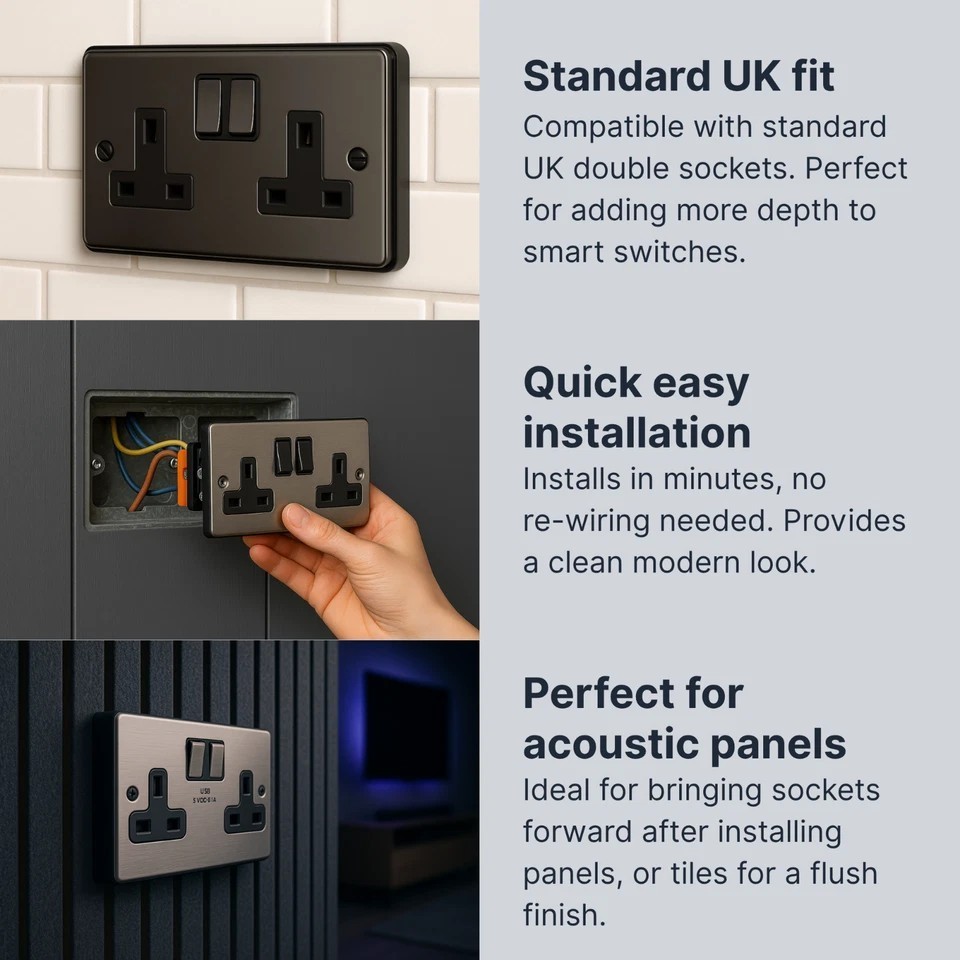 2GANG SPACER FRAME LIGHT SWITCH SOCKET BACK BOX PLATE 18mm | eBay UK