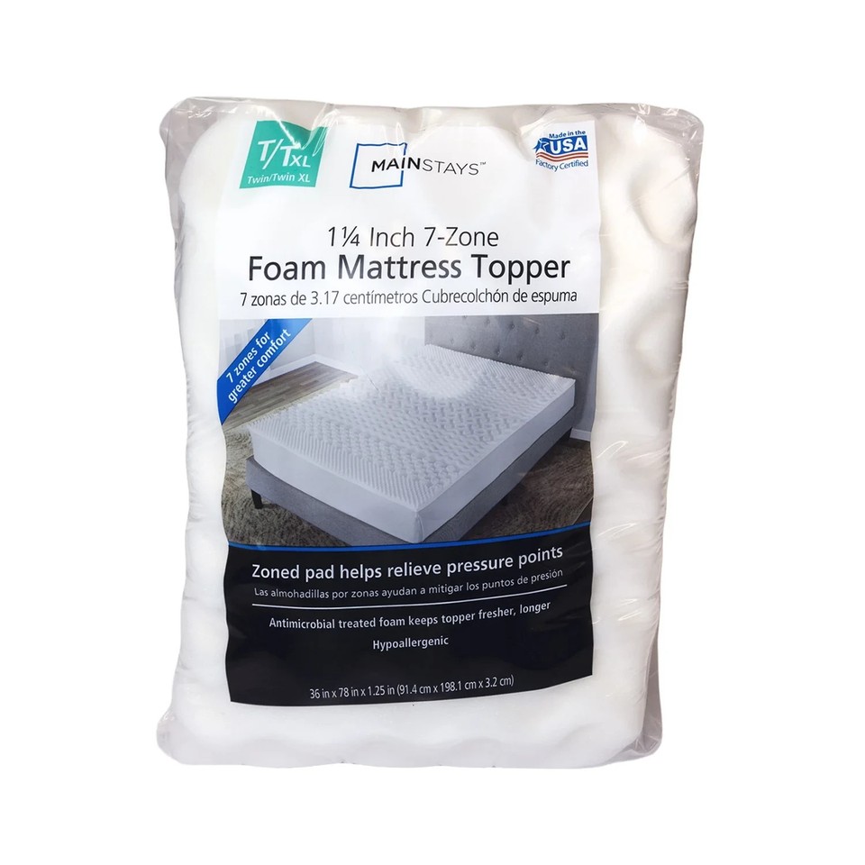 Mainstays 1.25" 7-Zone Foam Mattress Topper, Twin/Twin-XL,Antibacterial ...