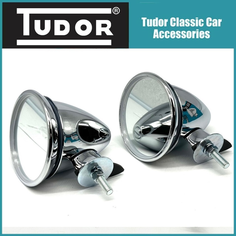 Pair Bullet Torpedo Racing Mirrors Chrome Single Bolt Convex MG, Mini ...