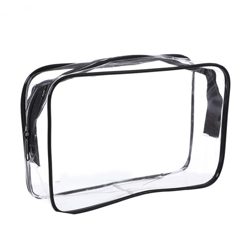 Clear Makeup Bag Travel Cosmetic Transparent PVC Toiletry Pouch Black ...