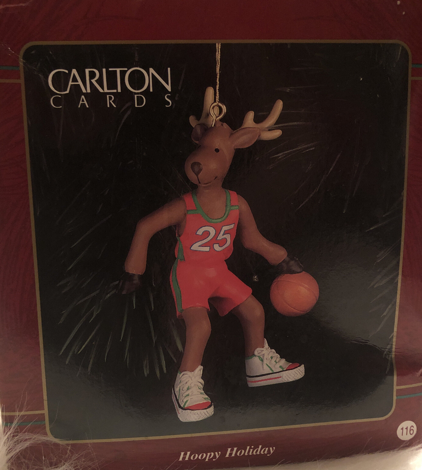 CARLTON CHRISTMAS ORNAMENT: HOOPY HOLIDAY REINDEER PLAYING BASKETBALL ...