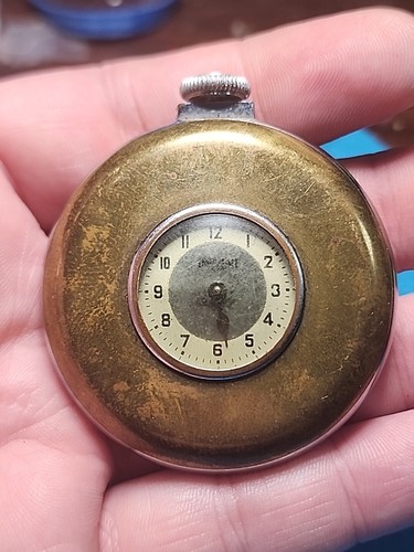 Antique Ingraham Pocket Watch The E Brass Tone Face Enamel Back Worn As ...