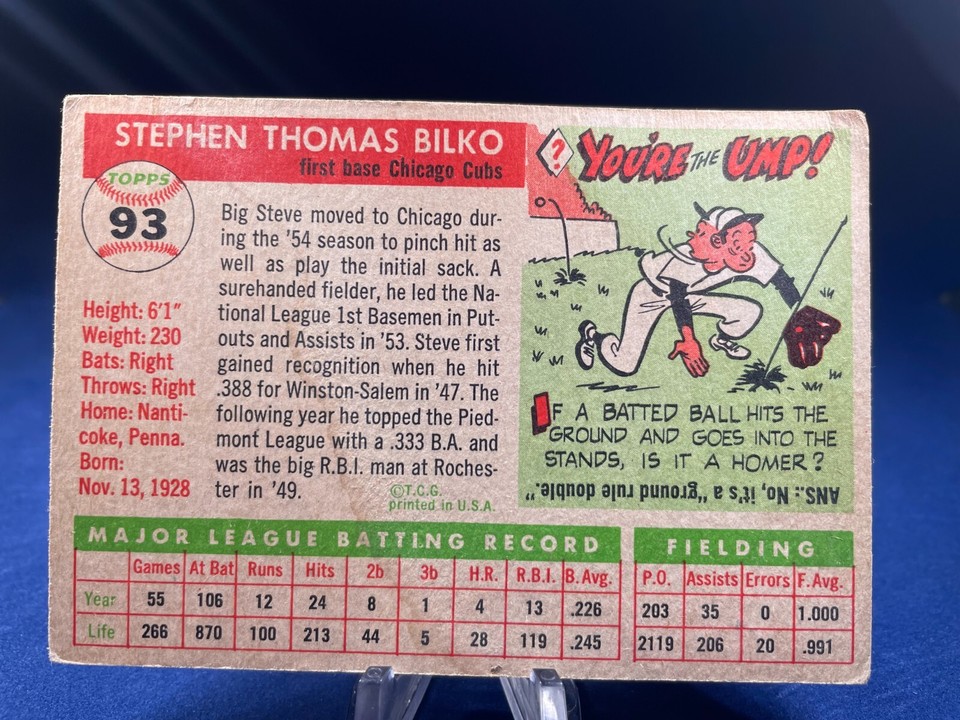 1955 Topps Baseball Card Steve Bilko #93 Chicago Cubs | eBay