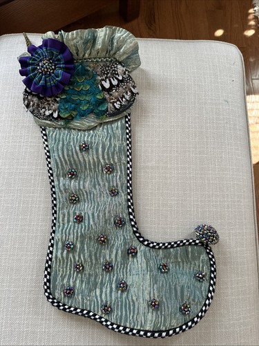MacKenzie-Childs Christmas Stocking 100% Silk, Peacock Feathers Beaded ...