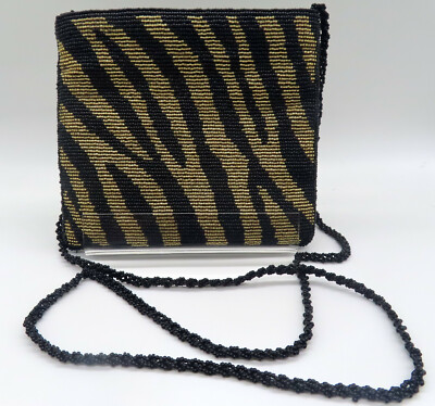 New Zebra Strips Gold & Black Beaded Purse Shoulder Strap Handbag ...