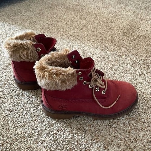 Timberland Premium 6in Ankle Boot Fur Red/burgundy Size 3 Girls Preppy ...