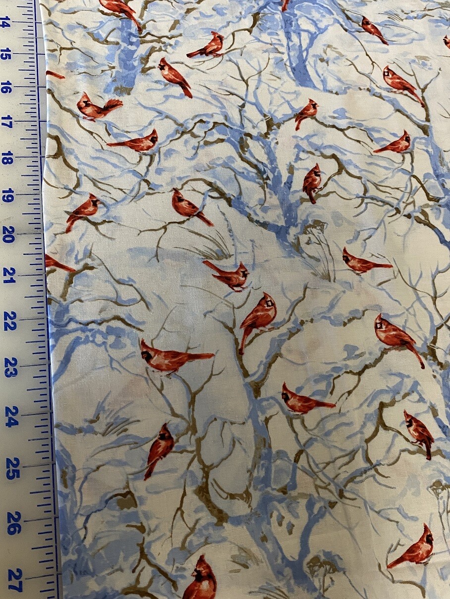 Red Cardinals in Winter Snow cotton Fabric per yd 44" quilting sewing ...
