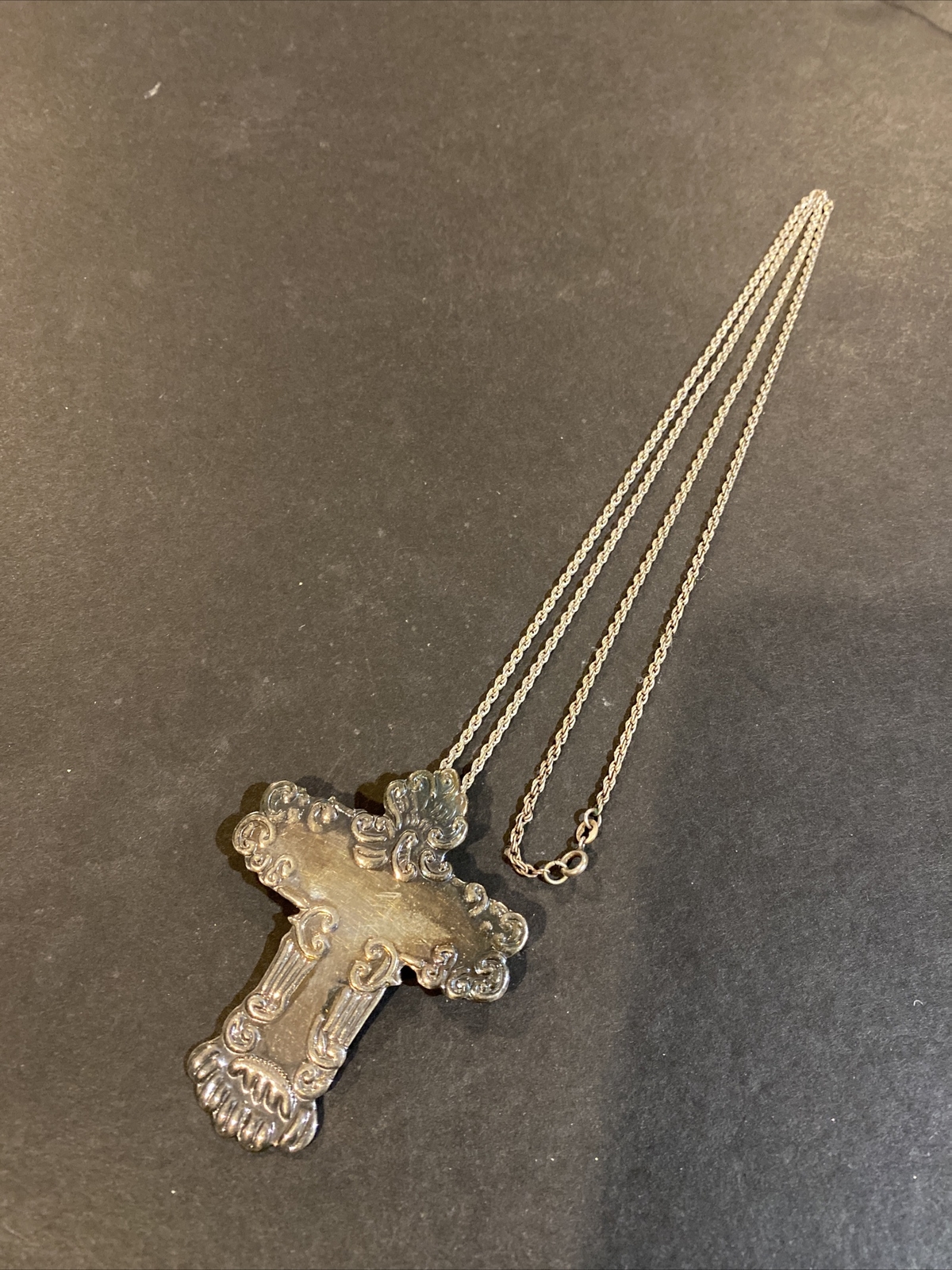 Vtg Sterling Silver Religious Big Cross Pendant Neckl… - Gem